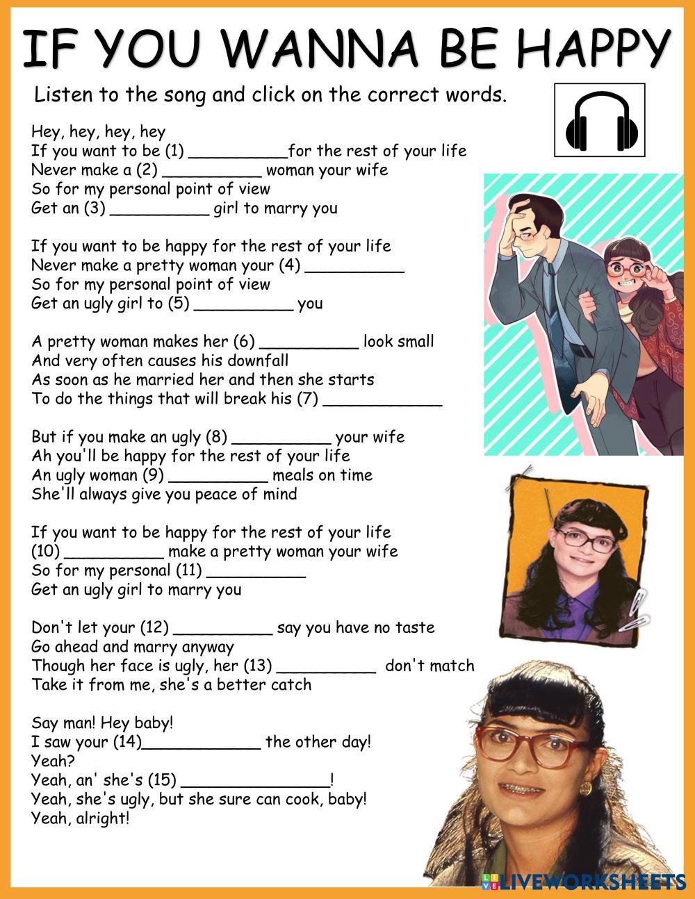 If You Wanna Be Happy (Marry an Ugly Girl) Song Activity Personal ...