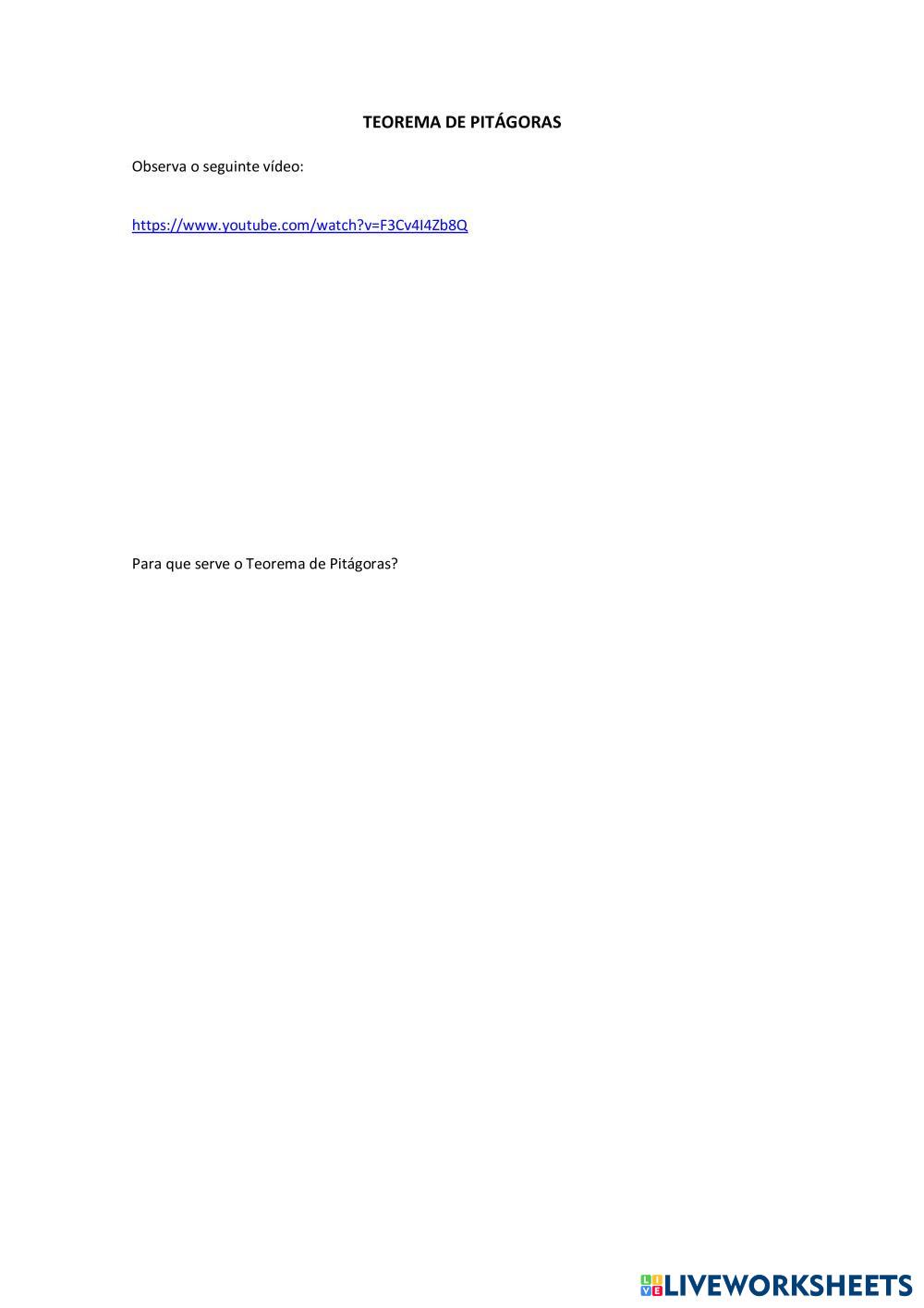 Teorema de Pitágoras | Live Worksheets