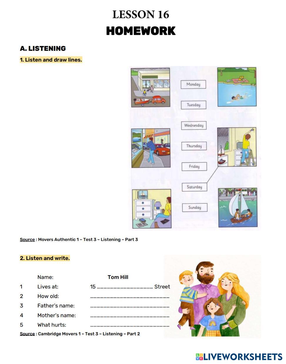 MOVERS - LESSON 16 (HWK) | Live Worksheets