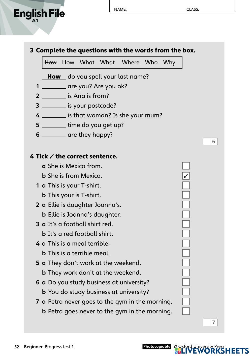 test english file units 1-6 2 | Live Worksheets