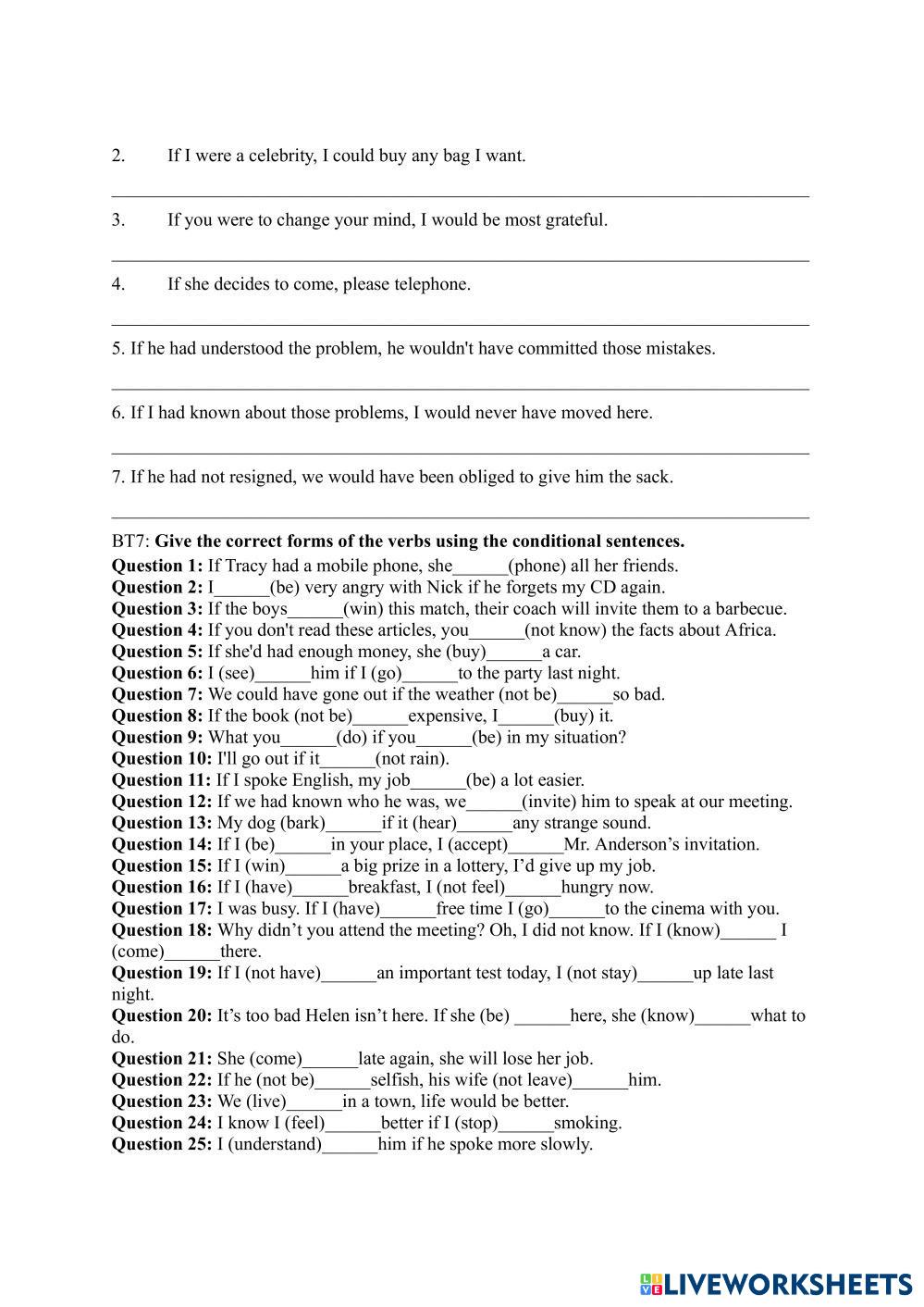 CONDITIONAL SEN… | Free Interactive Worksheets | 7756674