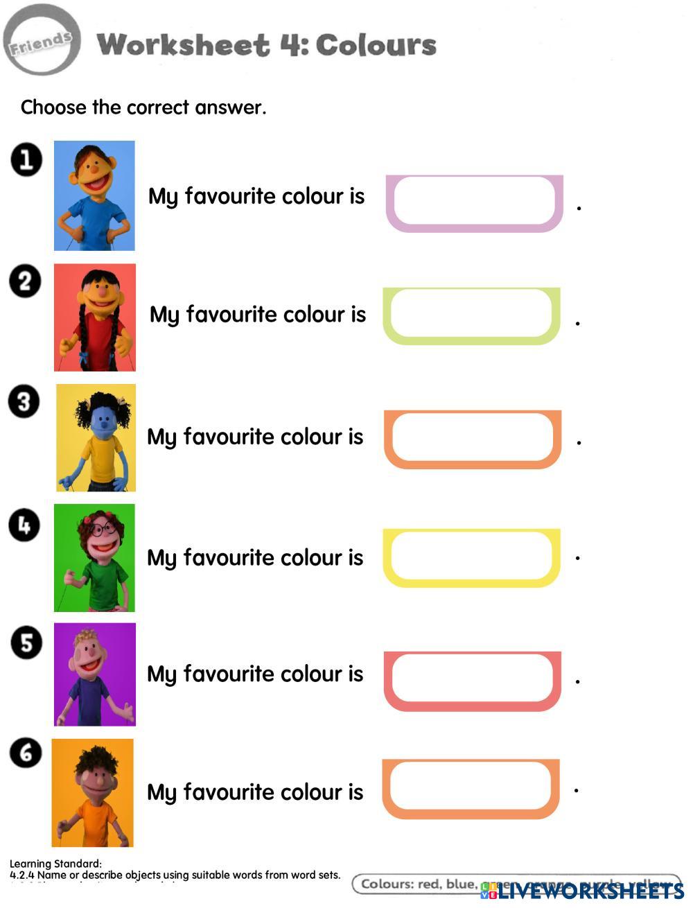 Starter: Friends - Favourite Colour (Reading) | Live Worksheets