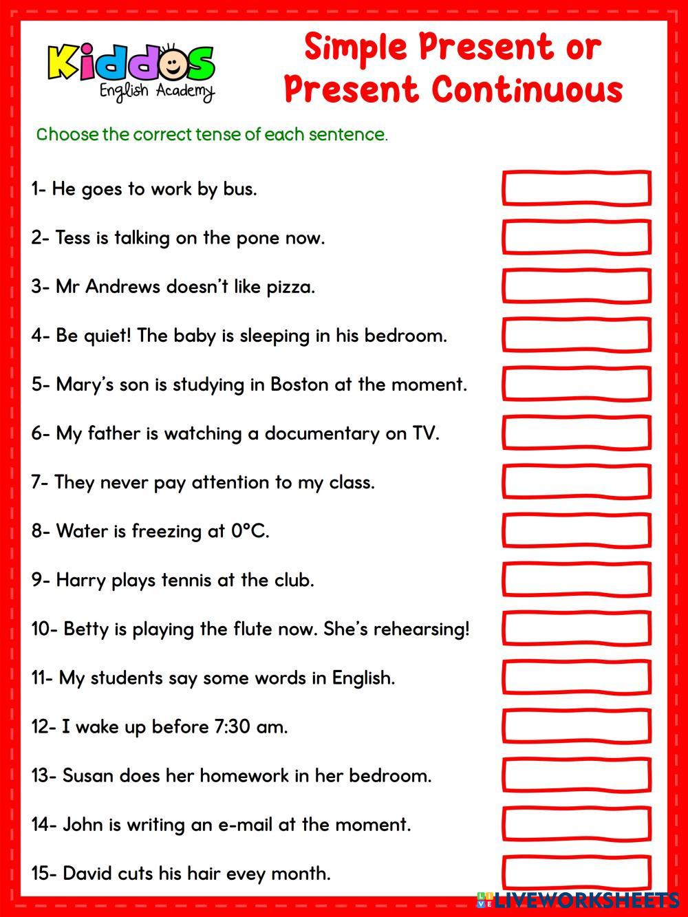 Simple Present or Present Continuous #1 | Live Worksheets