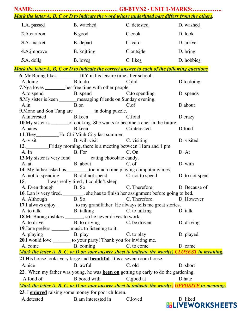 G8-UNIT1.BTVN2 | Free Interactive Worksheets | 7759991