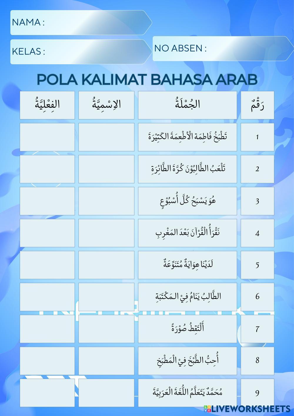 Latihan 2 - Tema Hobi - Struktur Kalimat | Live Worksheets