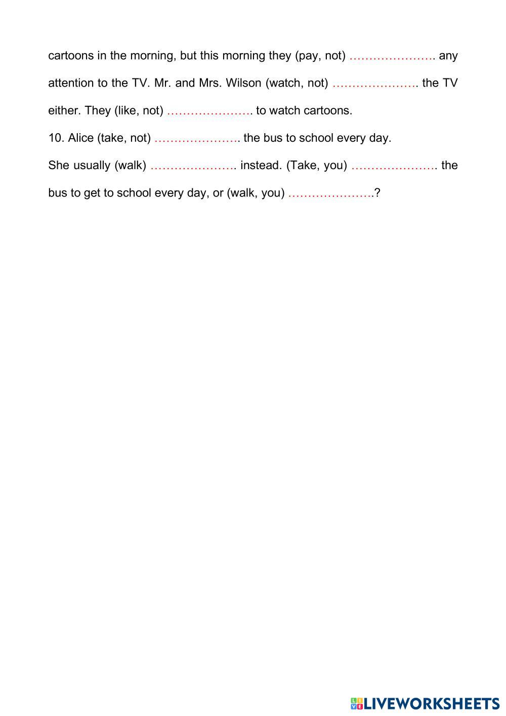 Grade 6 - Simple Present and Present Continuous