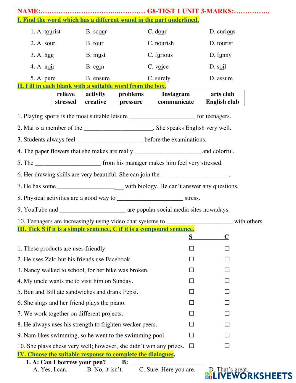G8-UNIT3.TEST1 | Live Worksheets