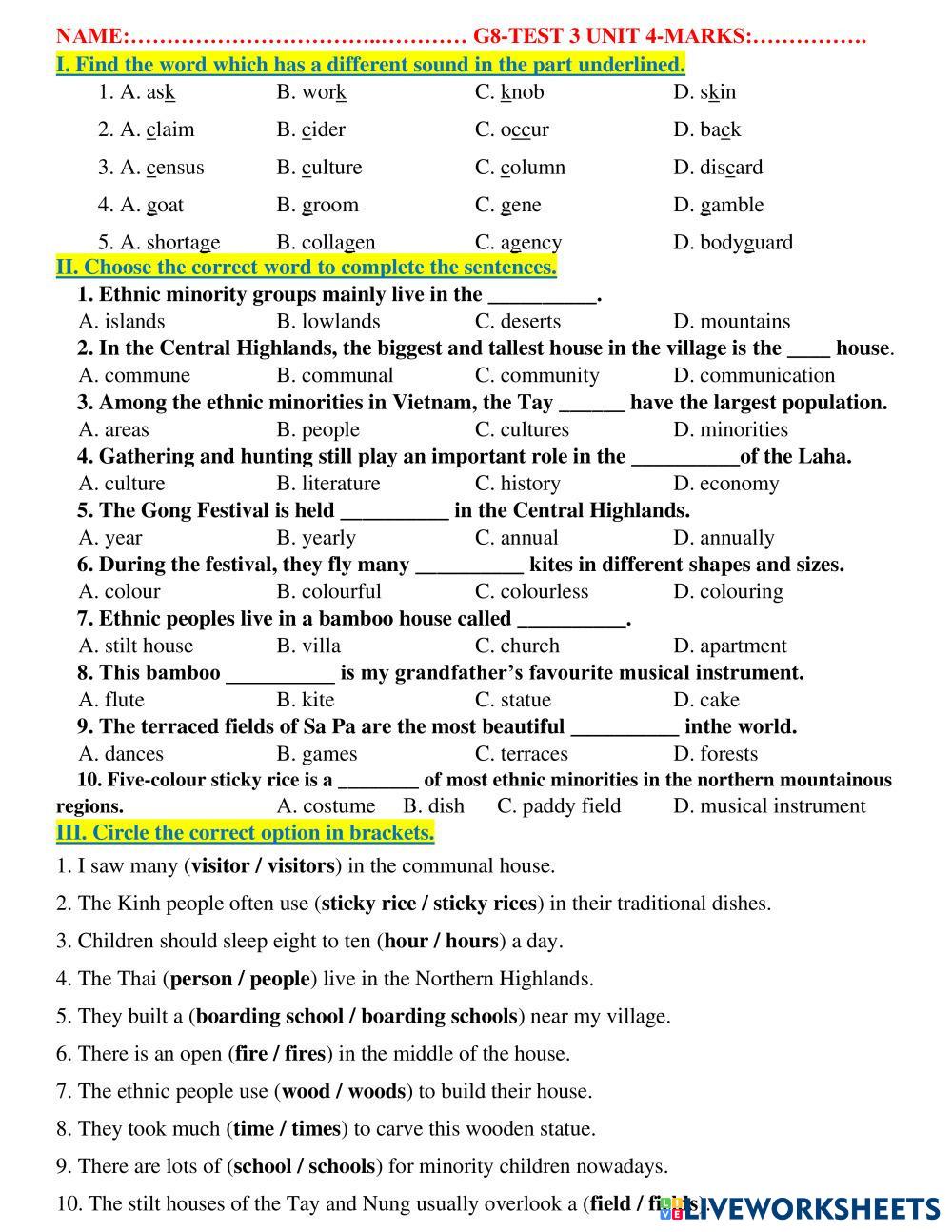 G8-UNIT4.TEST3 | Live Worksheets