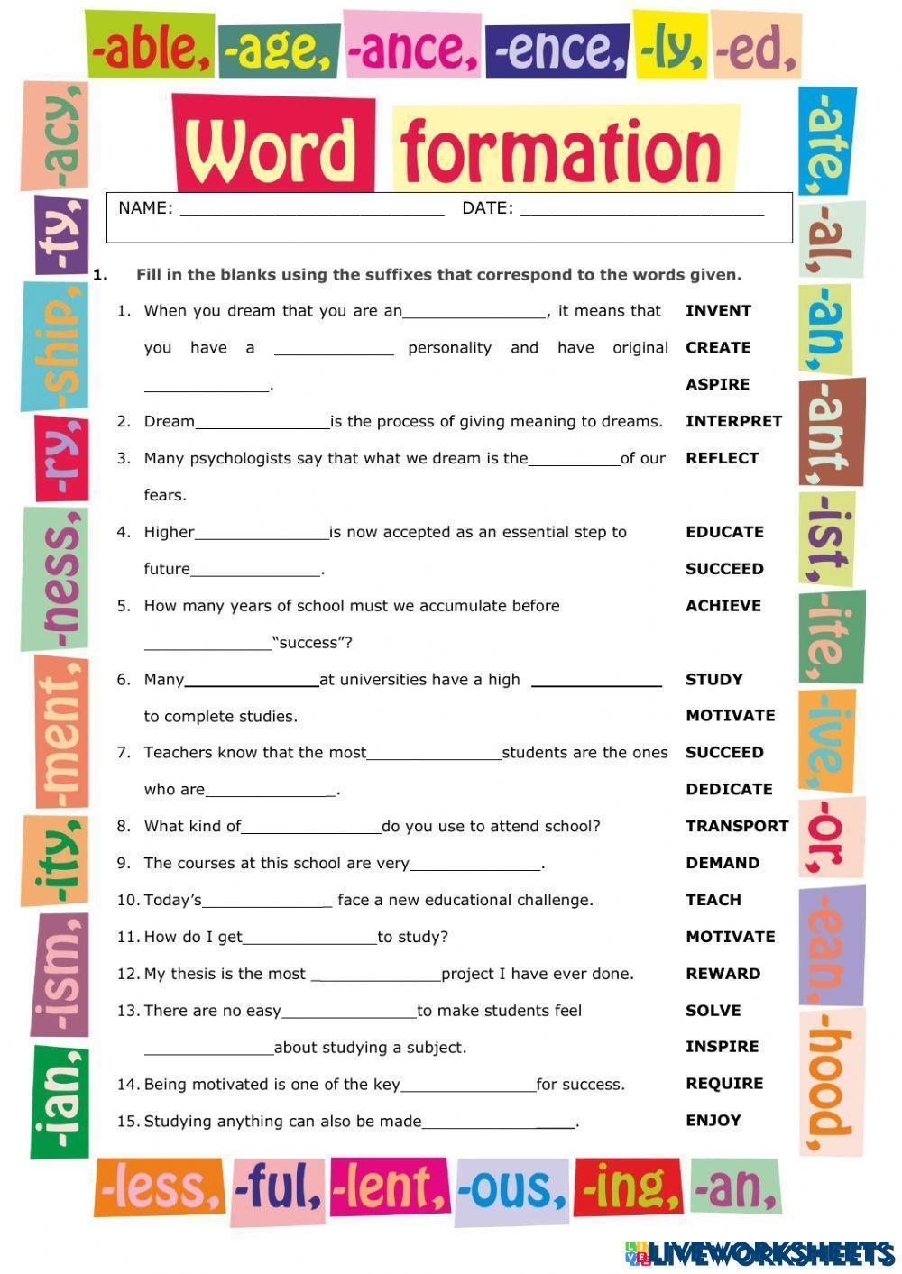 Word Formation | Live Worksheets