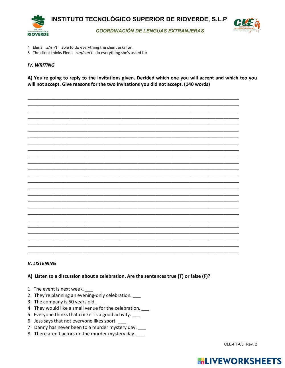 LEVEL 6 EXAM 2 | Free Interactive Worksheets | 7764505