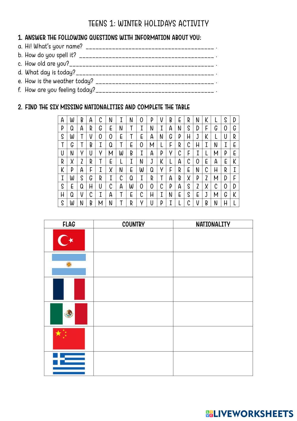 Teens 1 Winter … | Free Interactive Worksheets | 7765202