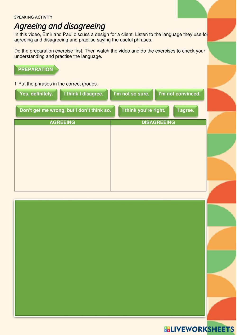 Agreeing and di… | Free Interactive Worksheets | 7765204
