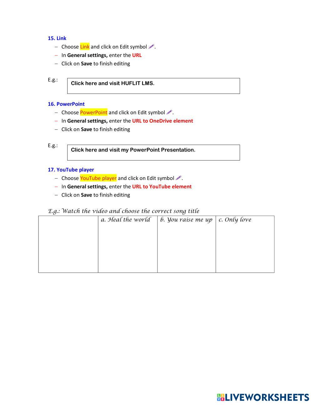 17 kinds of Exercises | Live Worksheets