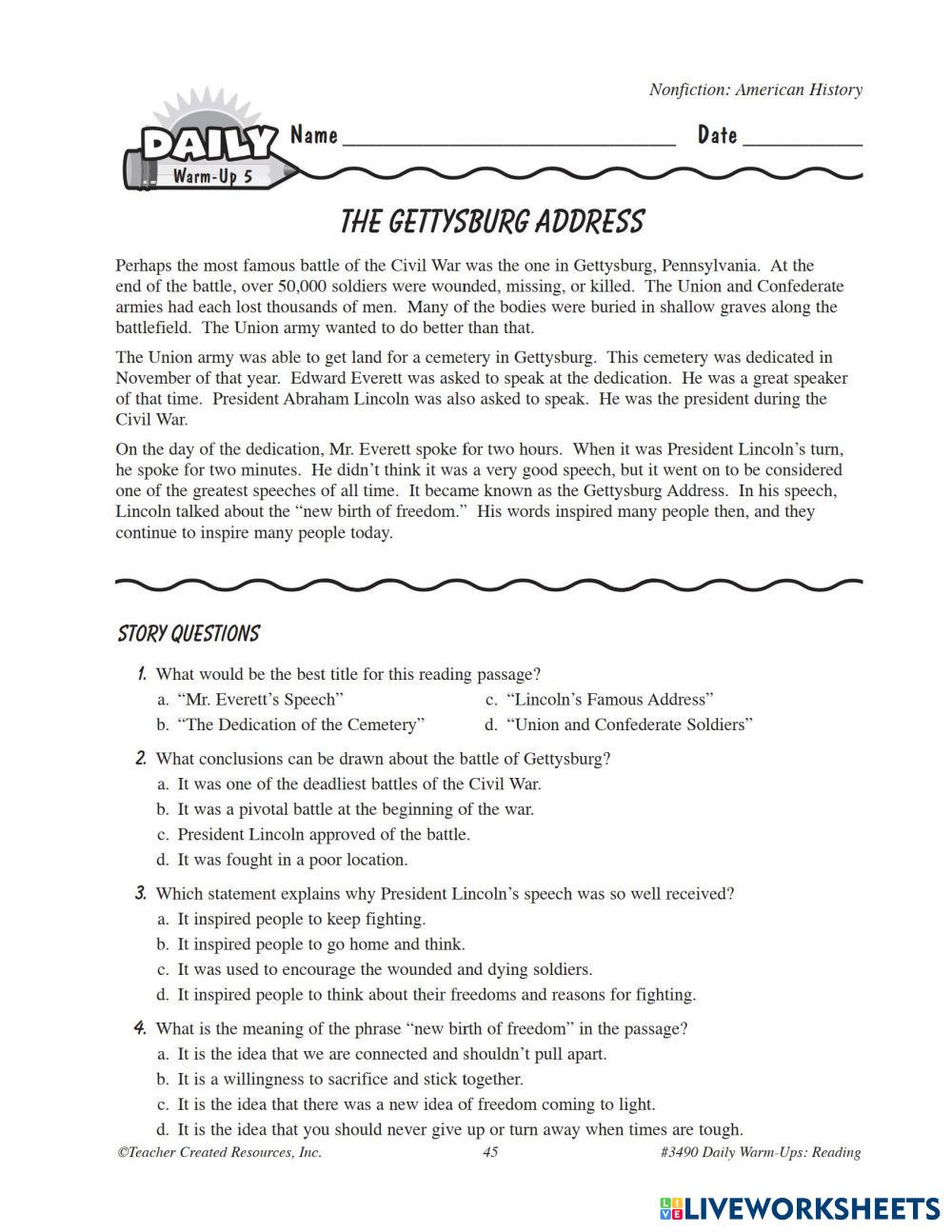 Daily 4 - Ameri… | Free Interactive Worksheets | 7766003