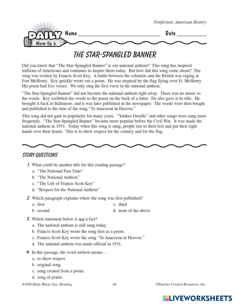 Daily 4 - Ameri… | Free Interactive Worksheets | 7766004