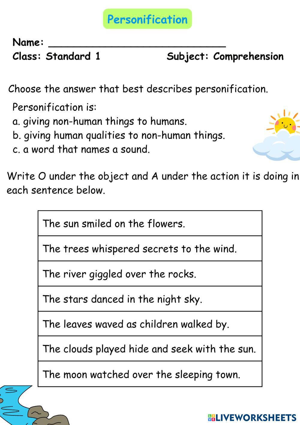 Personification | LiveWorksheets | 7767315