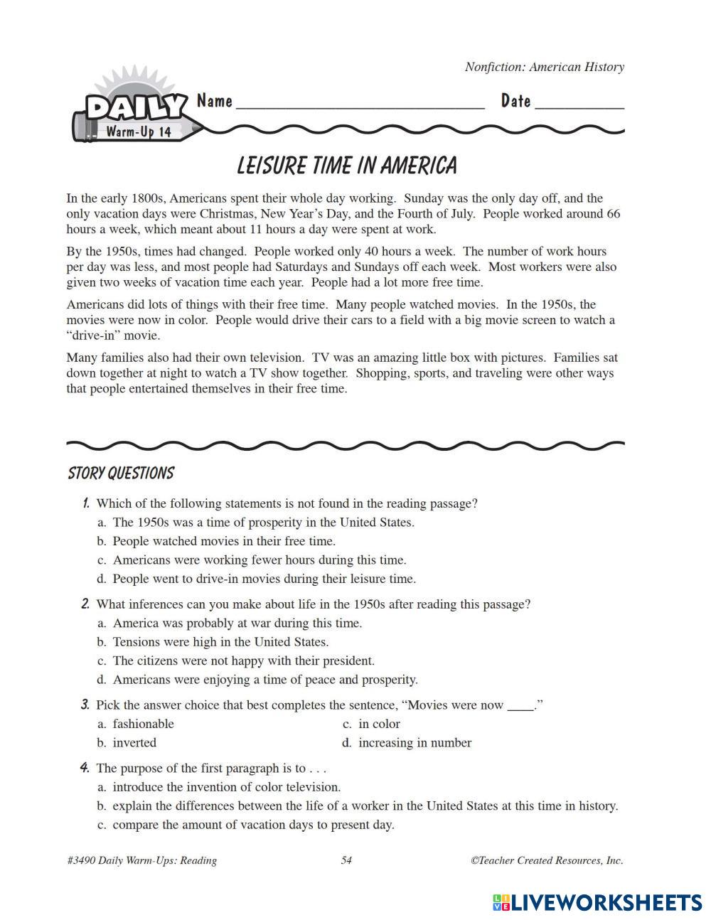 Daily 4 - Ameri… | Free Interactive Worksheets | 7769023