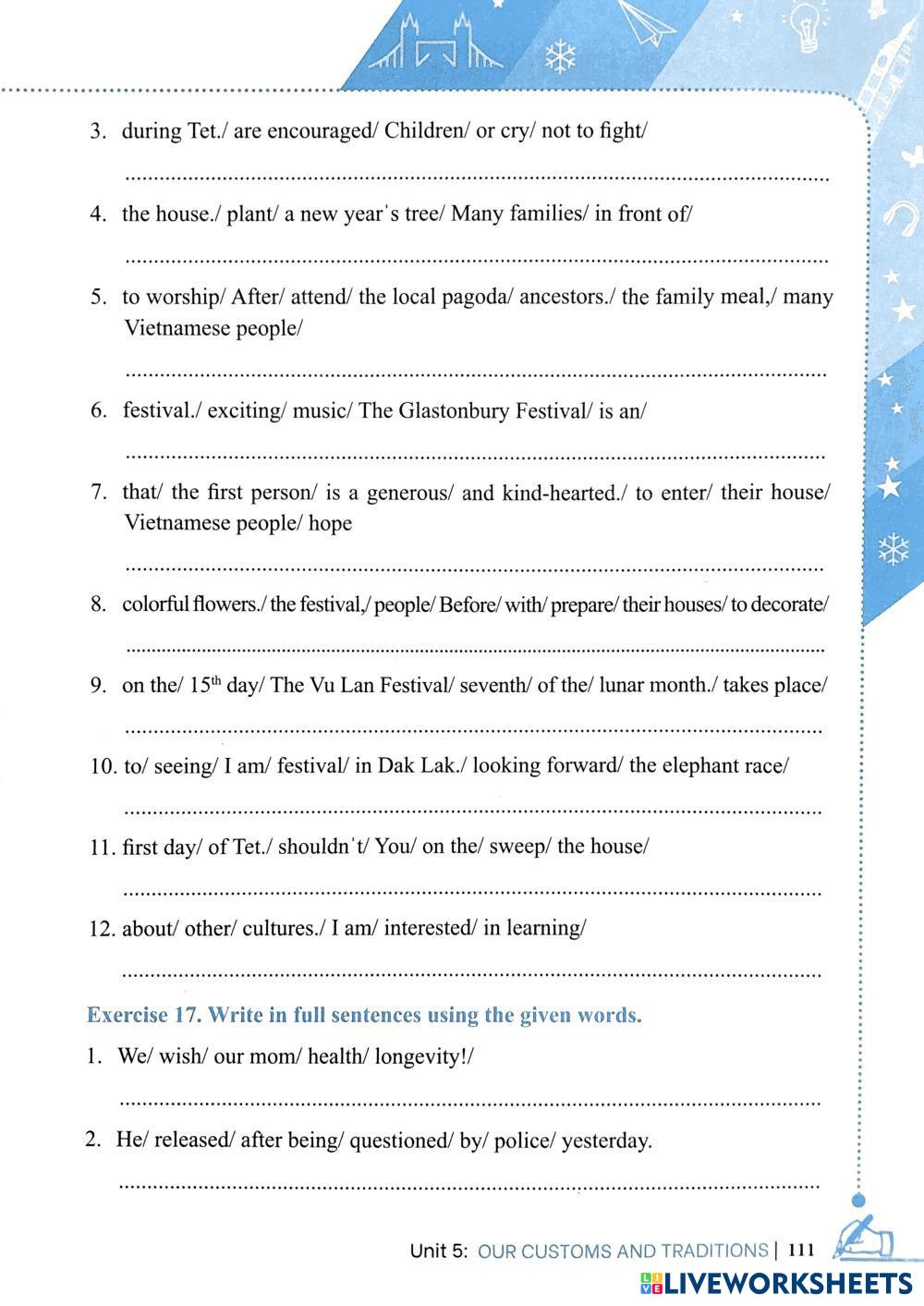 G8 U5 CSM Reading & Writing: Our customs and traditions | Live Worksheets