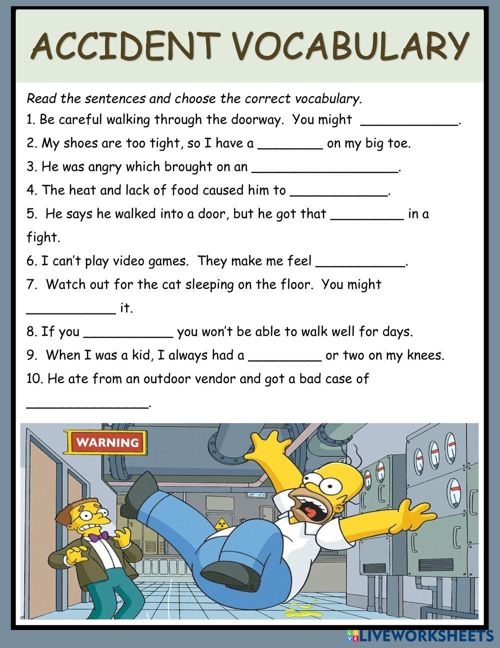 Accident Vocabu… | Free Interactive Worksheets | 7773525