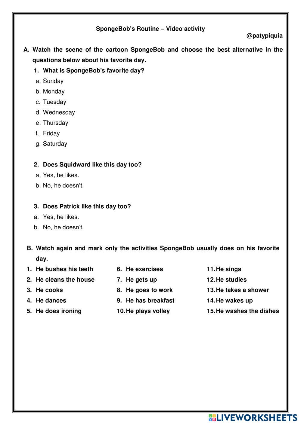 SpongeBob's Rou… | Free Interactive Worksheets | 7774484