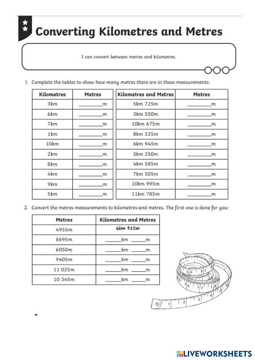 CONVERT KM AND M | Live Worksheets
