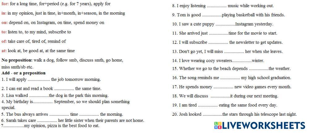 to, of, for, in… | Free Interactive Worksheets | 7775394