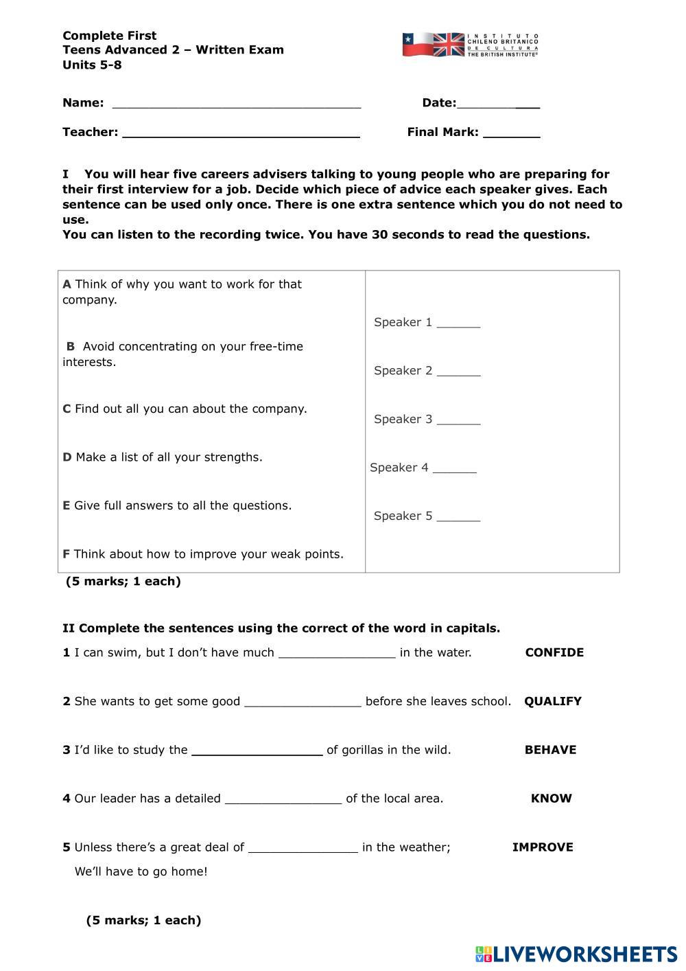TA02 Written Exam | Live Worksheets