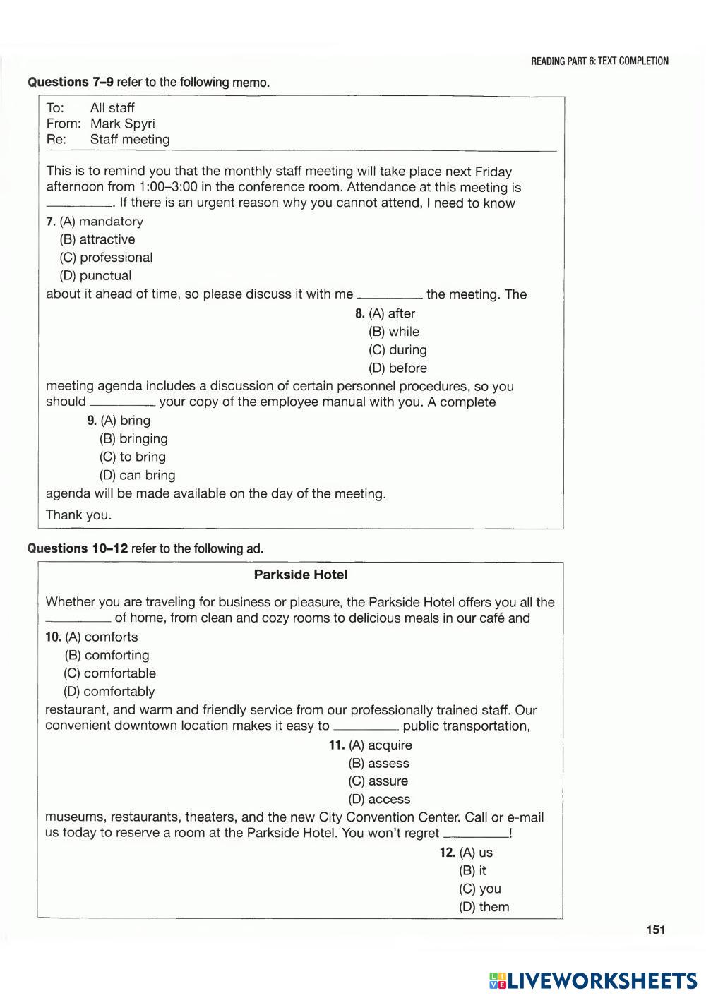 TOEIC READING T… | Free Interactive Worksheets | 7776978