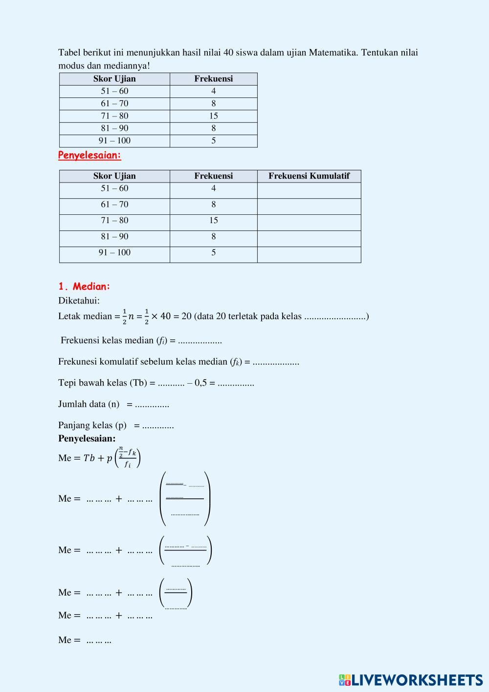 Modus dan Media… | Free Interactive Worksheets | 7778387