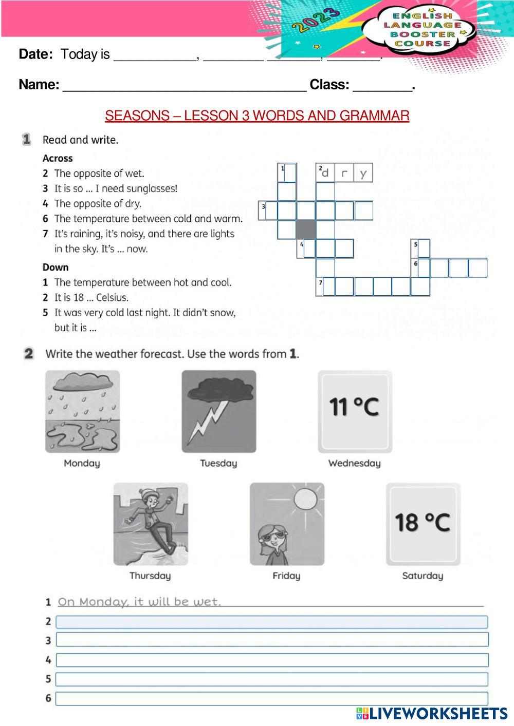 UNIT 2-SEASONS-WORDS AND GRAMMAR | Live Worksheets
