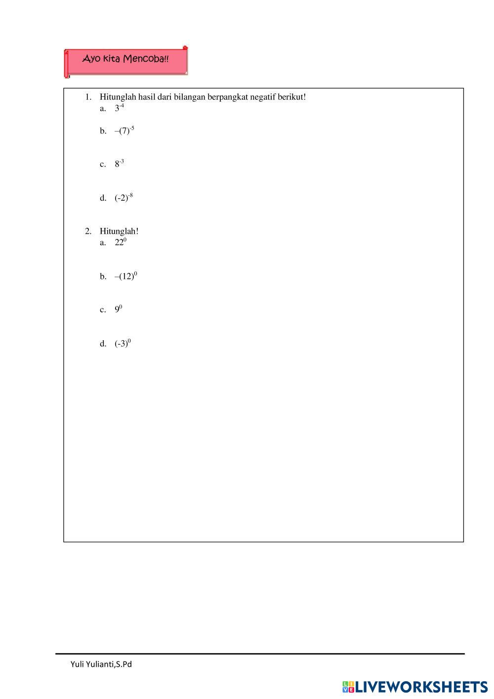 LKPD 1 EKSPONEN | Free Interactive Worksheets | 7779261