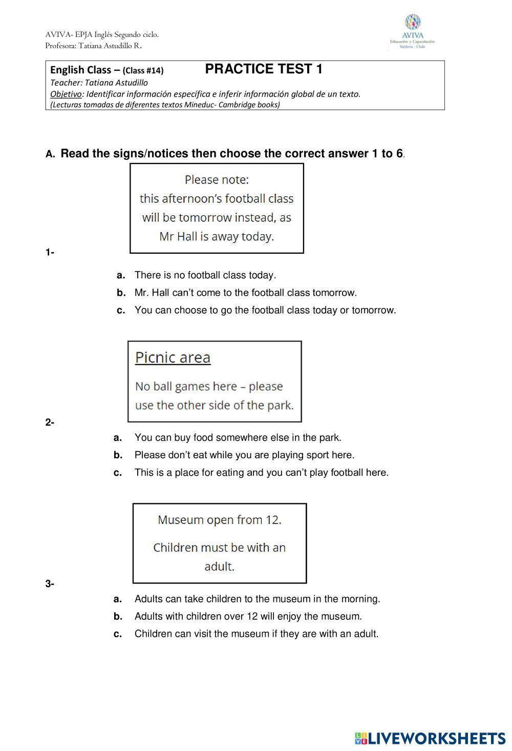Reading notices… | Free Interactive Worksheets | 7782091