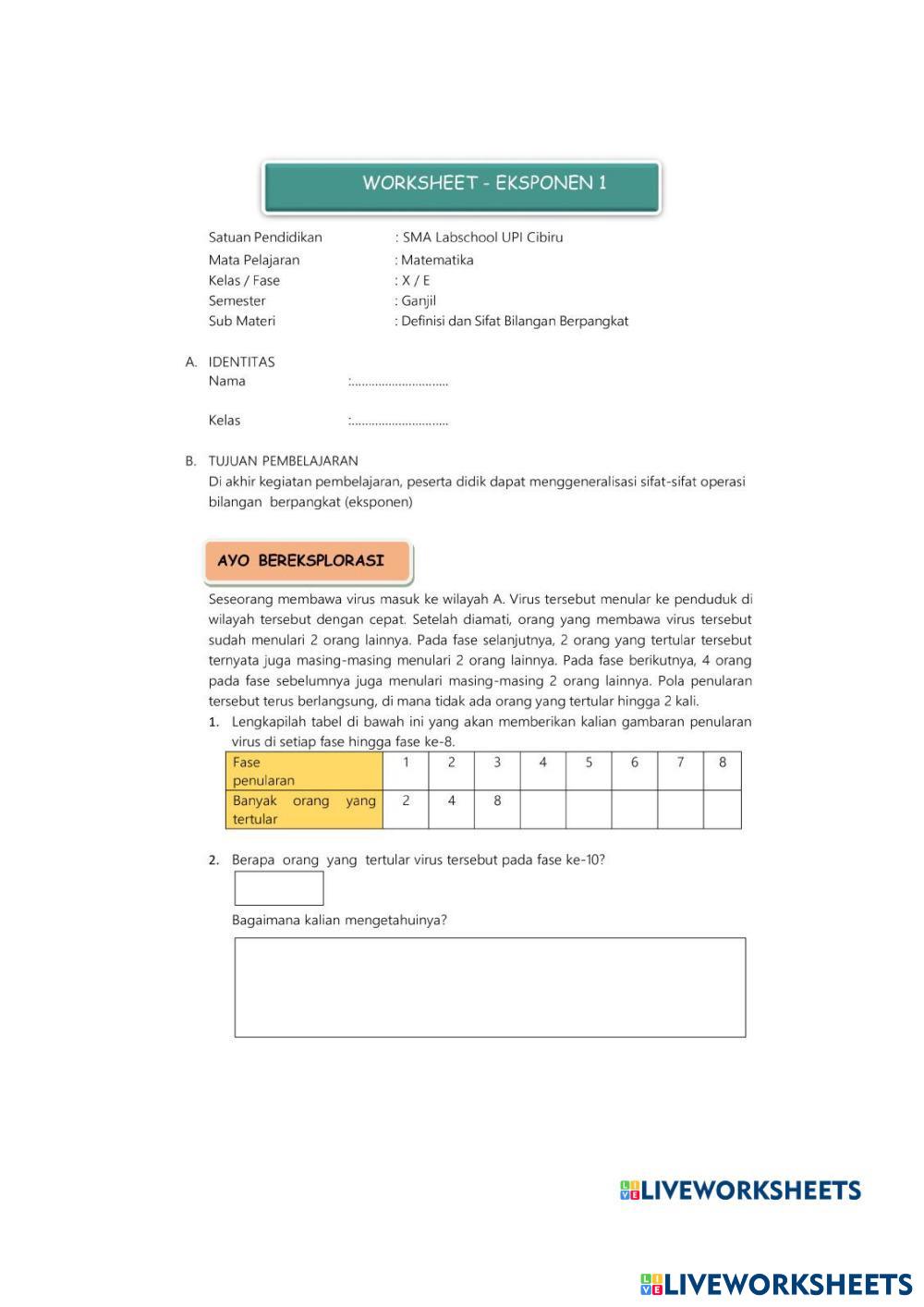 Eksponen | Free Interactive Worksheets | 7782234