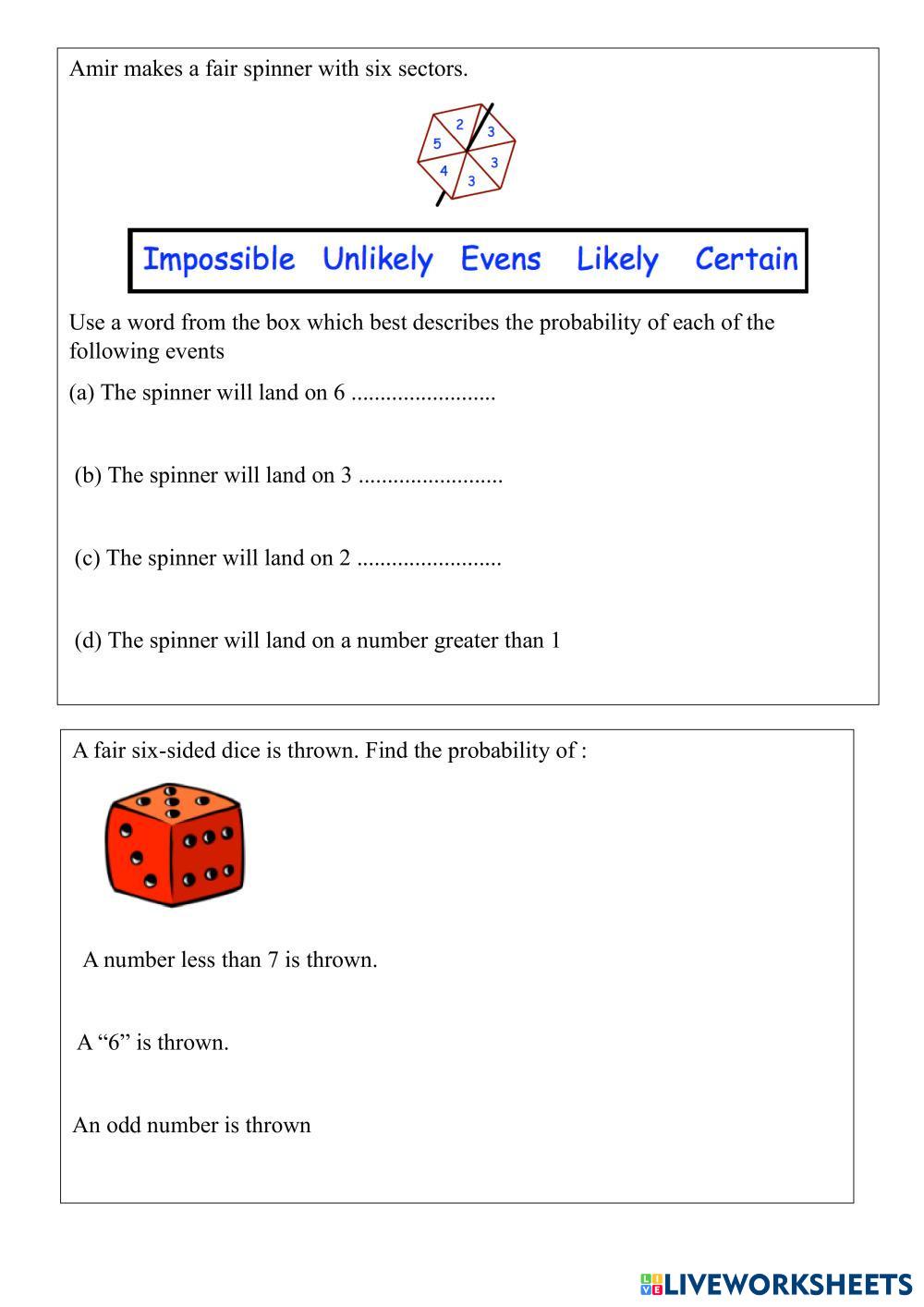 PROBABILITY | SIMRAN NARANG | Live Worksheets