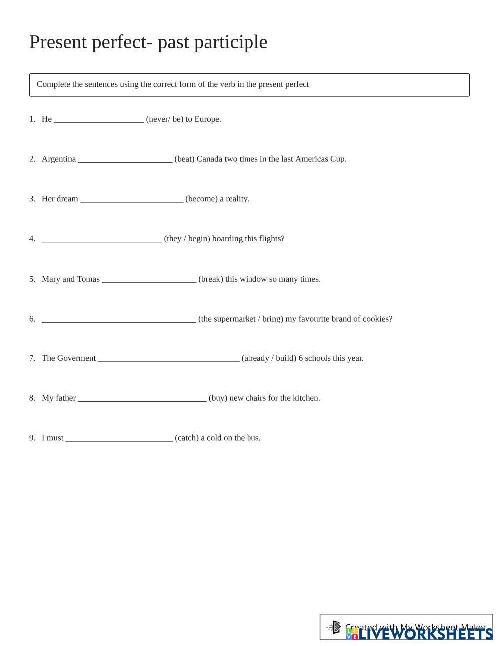 PRESENT PERFECT | Free Interactive Worksheets | 7782477