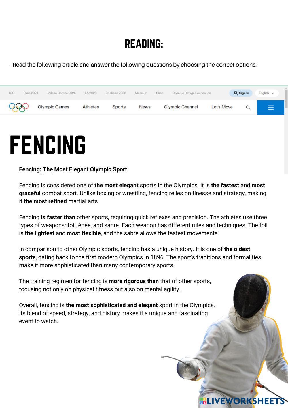 FENCING ARTICLE | Free Interactive Worksheets | 7783424