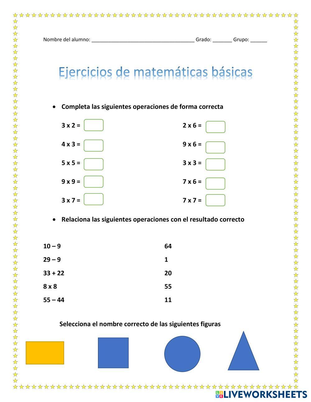 Ejercicio de matematicas básica | Live Worksheets