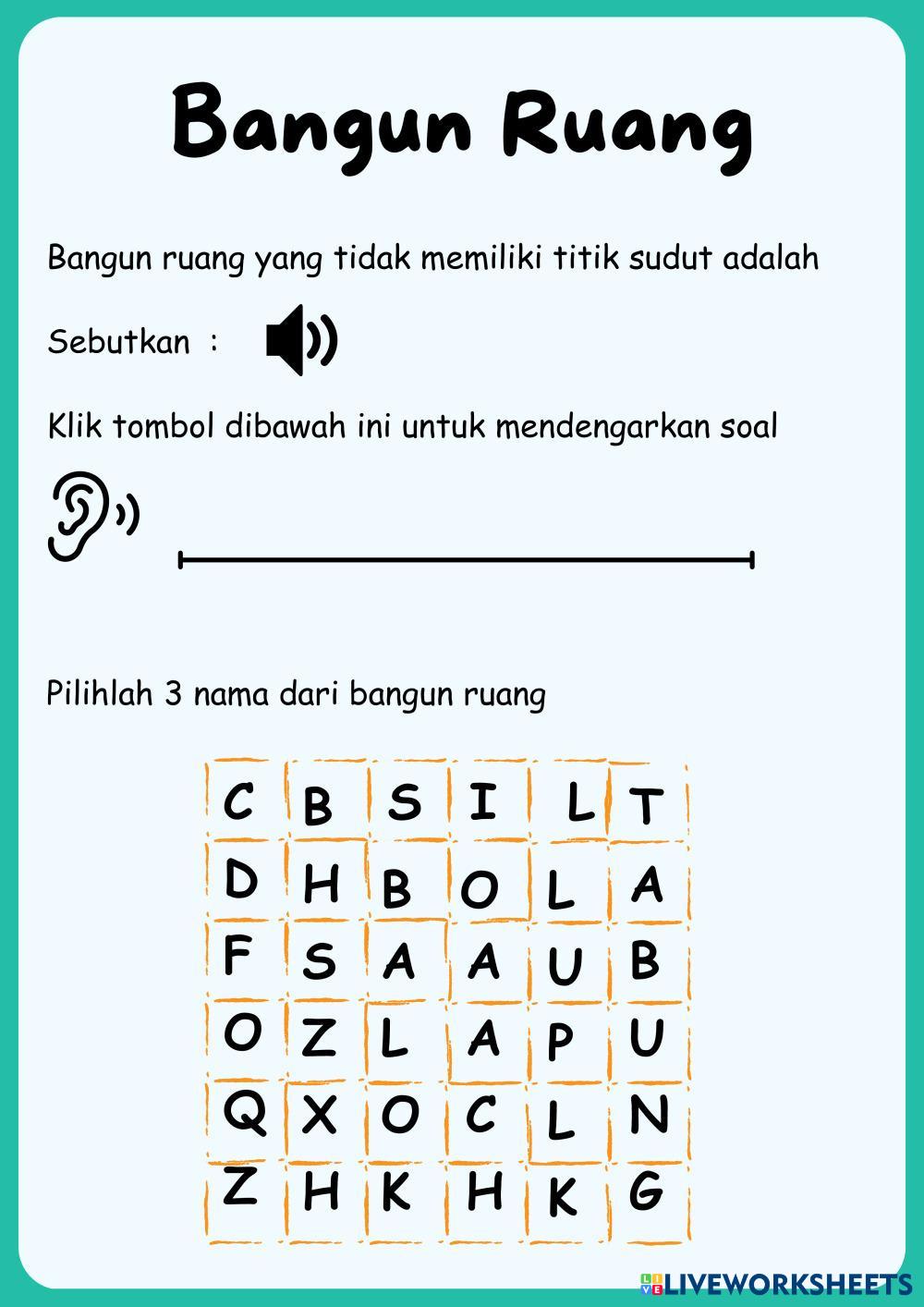 Bangun ruang | Free Interactive Worksheets | 7784143