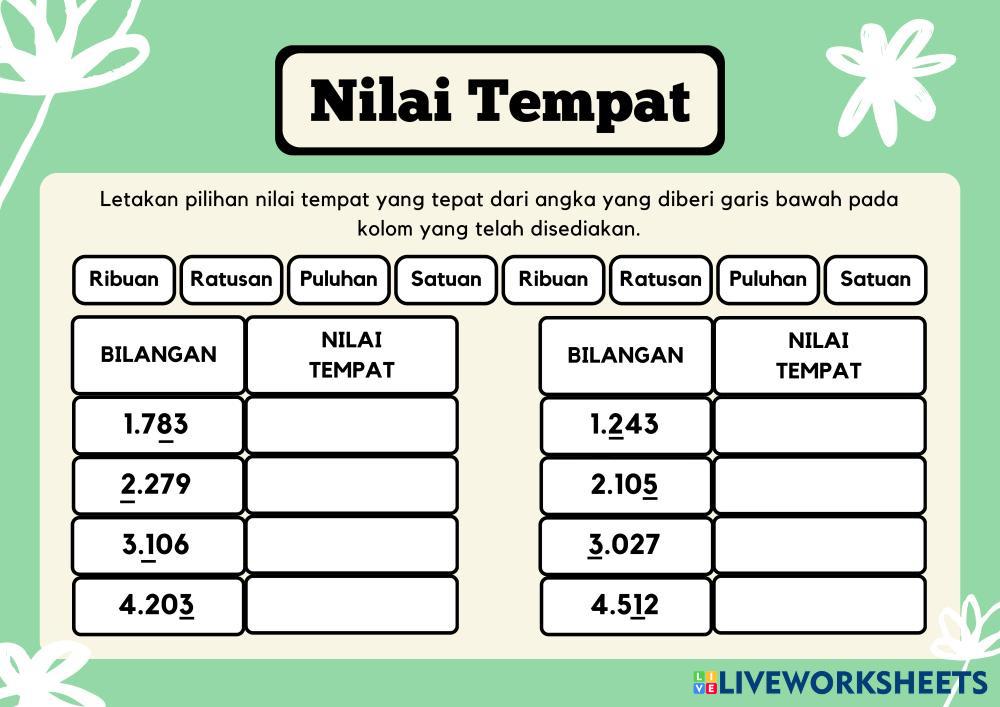 Nilai Tempat Bi… | Free Interactive Worksheets | 7786512