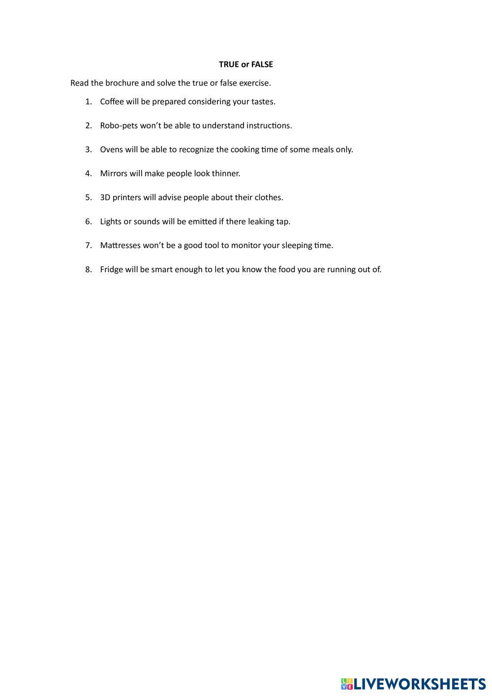 TRUE or FALSE | Free Interactive Worksheets | 7789819