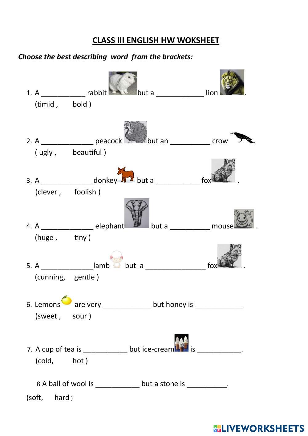 Describing words | Free Interactive Worksheets | 7791787