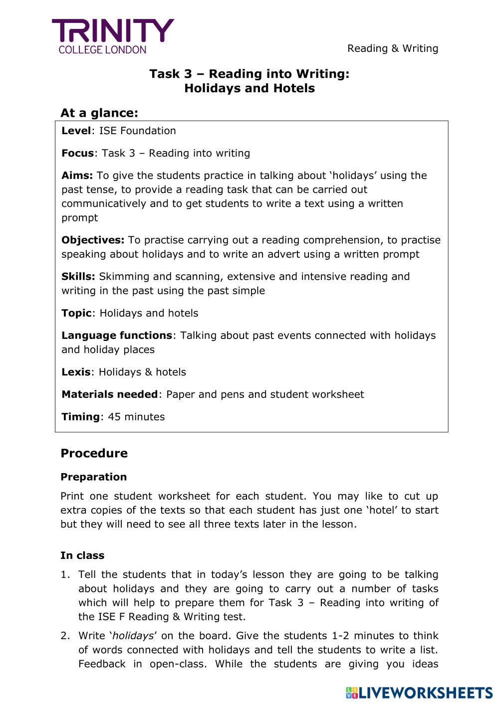 ISE A2, Task 3 … | Free Interactive Worksheets | 7793464