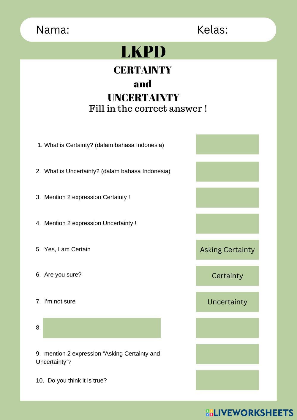 LKPD Certainty … | Free Interactive Worksheets | 7794008