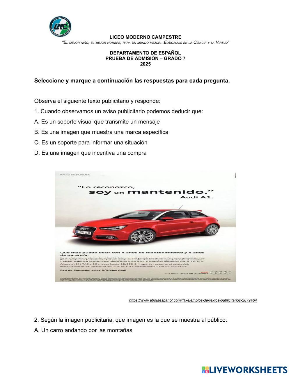 Español 7° | Free Interactive Worksheets | 7795605