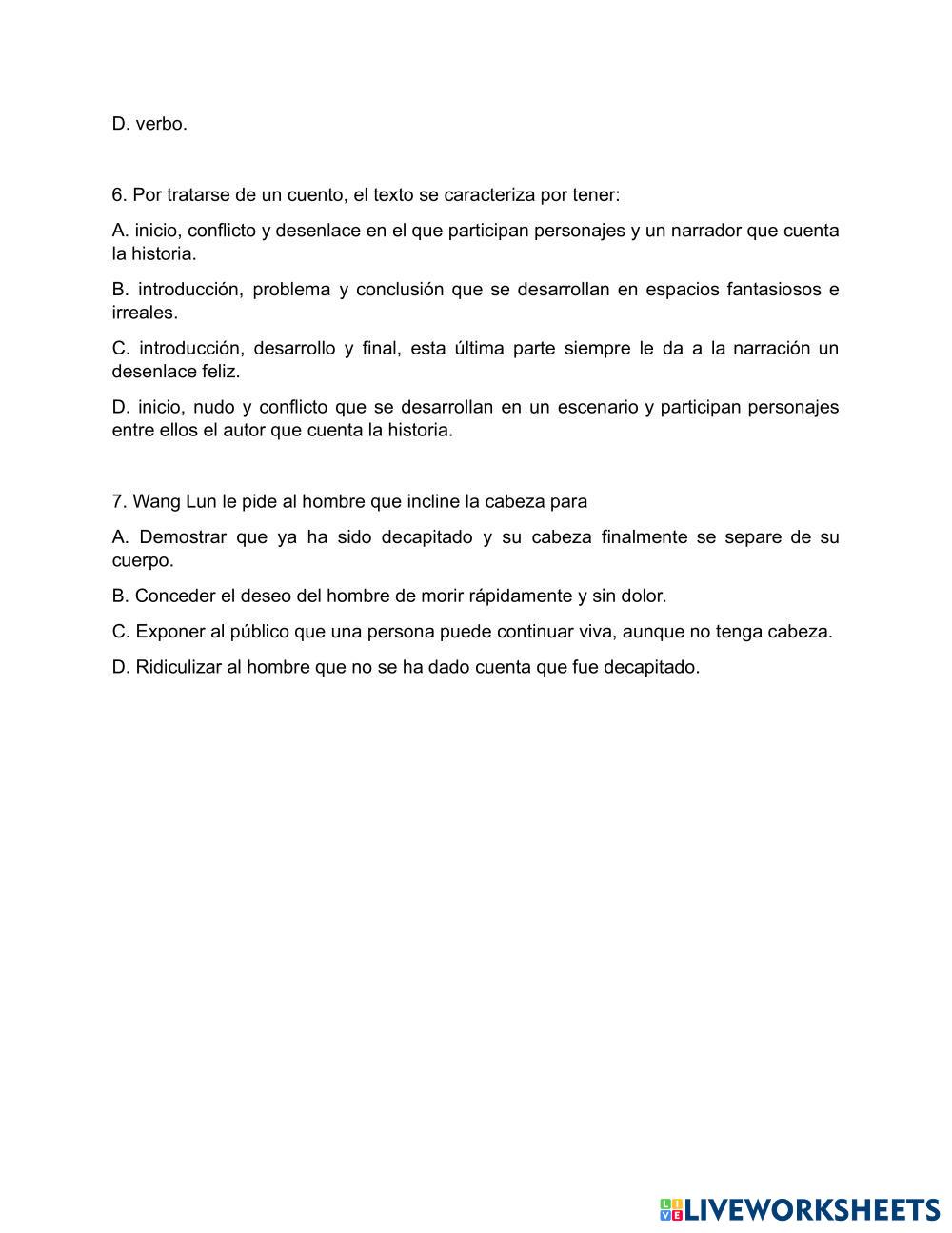 Español 7° | Free Interactive Worksheets | 7795605