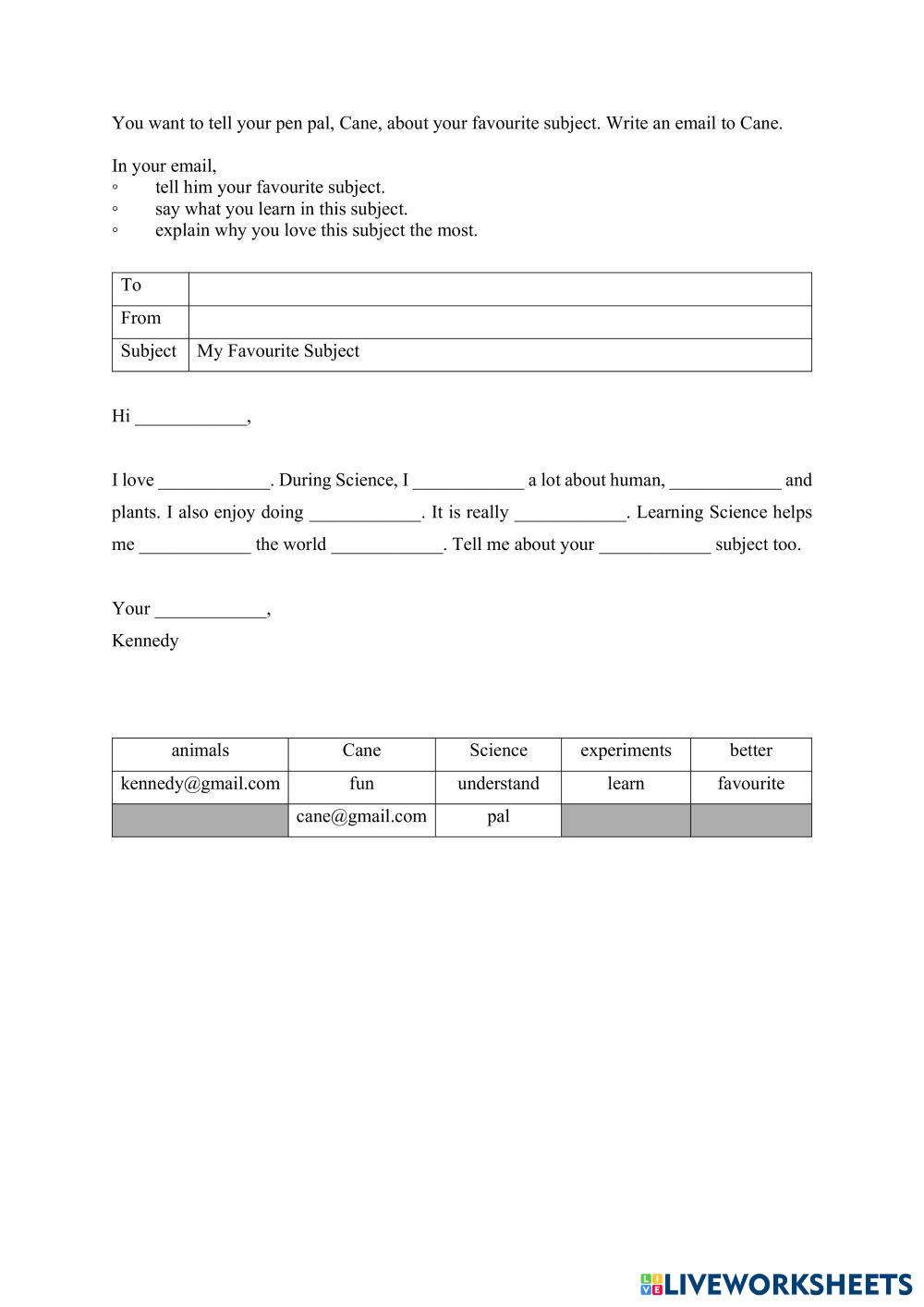 Favourite Subject | Shereen Wong | Live Worksheets