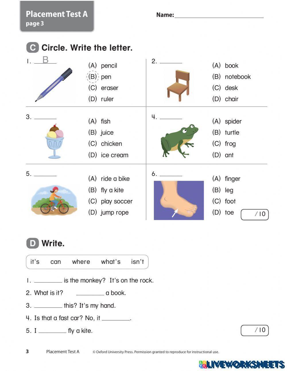 Placement test grade 3-4 | Olga Tiunova | Live