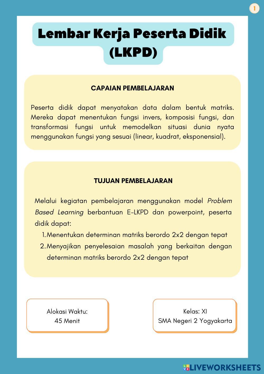 LKPD DETERMINAN… | Free Interactive Worksheets | 7798269