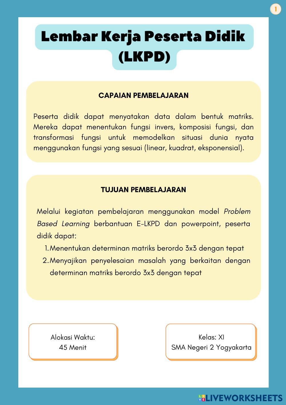 LKPD DETERMINAN… | Free Interactive Worksheets | 7798290