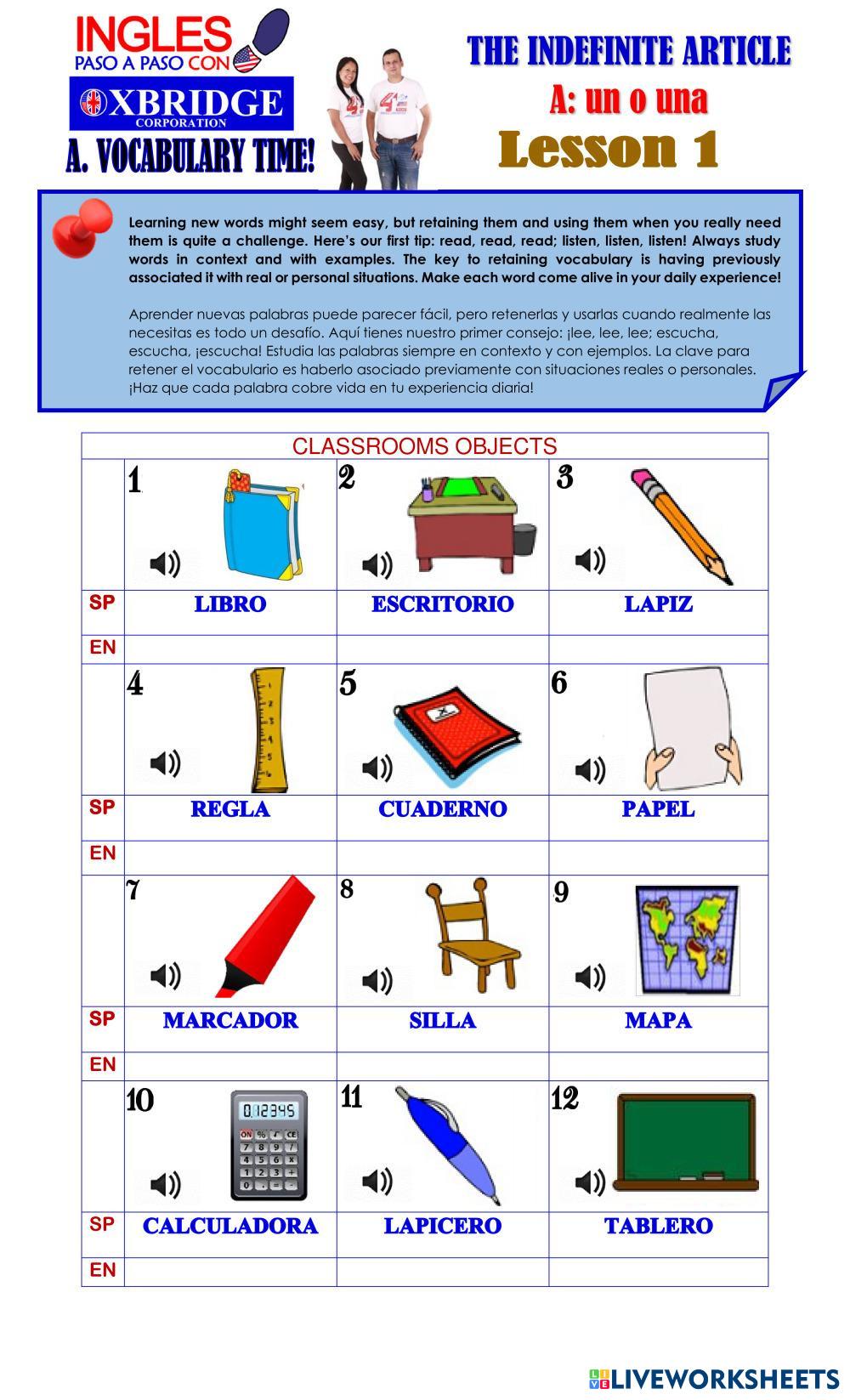 THE INDEFINITE ARTICLE "A": un o una 0706 | CORPORACION